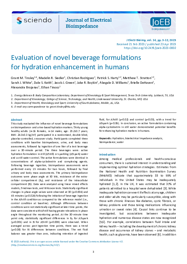 Pdf Evaluation Of Novel Beverage Formulations For Hydration