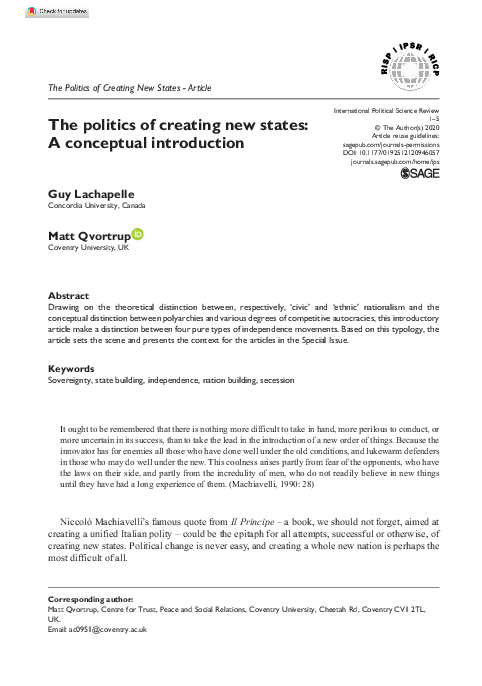 (PDF) The politics of creating new states: A conceptual introduction