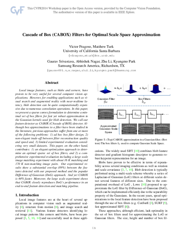 (PDF) Cascade of Box (CABOX) Filters for Optimal Scale Space Approximation