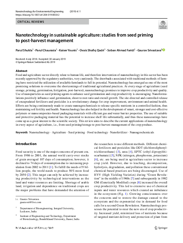 (PDF) Nanotechnology in sustainable agriculture: studies from seed priming to post-harvest ...