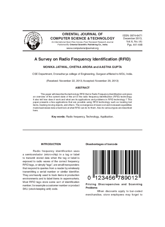 (PDF) A Survey on Radio Frequency Identification (RFId)