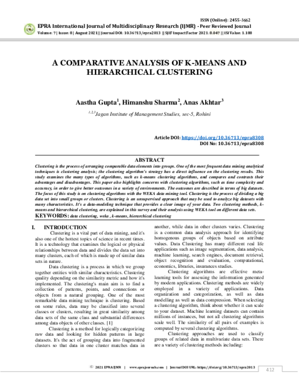 (PDF) A Comparative Analysis of K-Means and Hierarchical Clustering