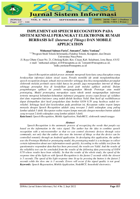 (PDF) IMPLEMENTASI SPEECH RECOGNITION PADA SISTEM KENDALI PERANGKAT ELEKTRONIK RUMAH BERBASIS ...