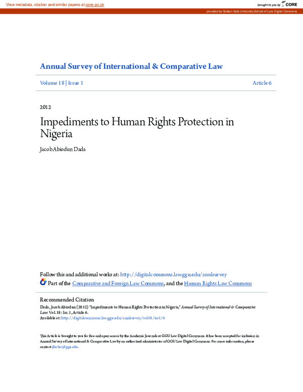 (PDF) Impediments to Human Rights Protection in Nigeria