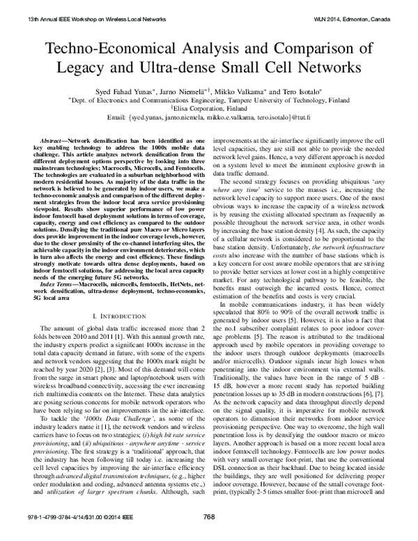 (PDF) Techno-economical analysis and comparison of legacy and ultra-dense small cell networks