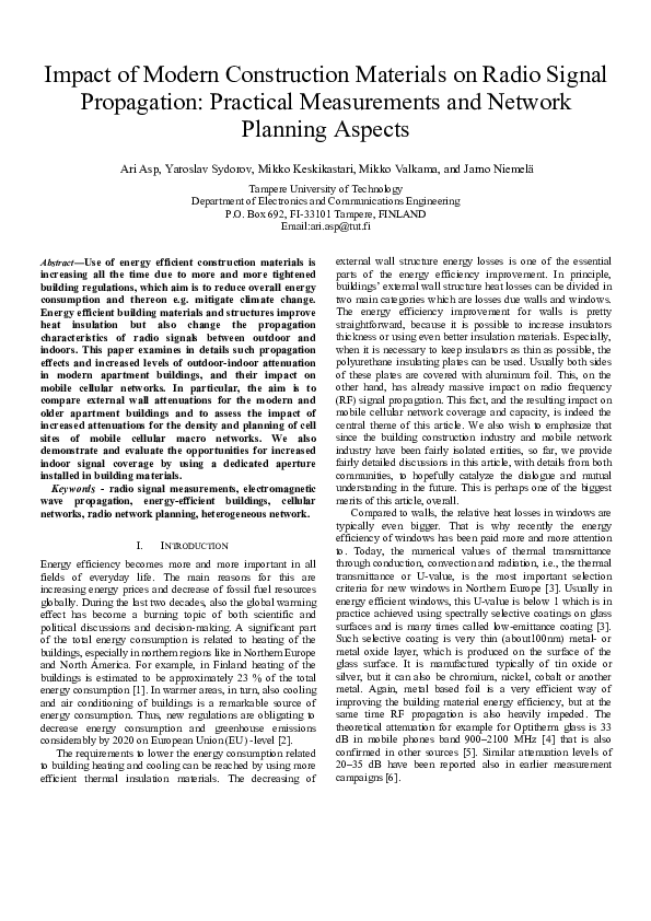 (PDF) Impact of Modern Construction Materials on Radio Signal Propagation: Practical ...