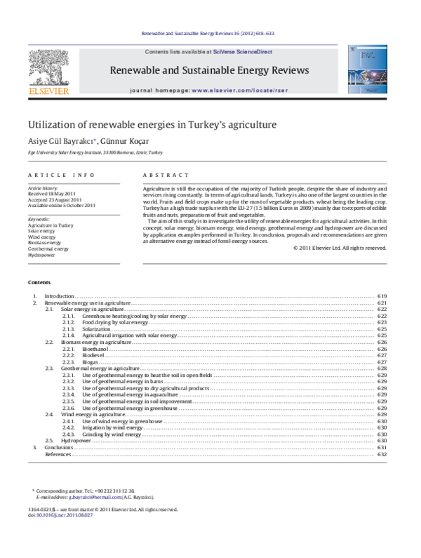 Pdf Utilization Of Renewable Energies In Turkeys Agriculture