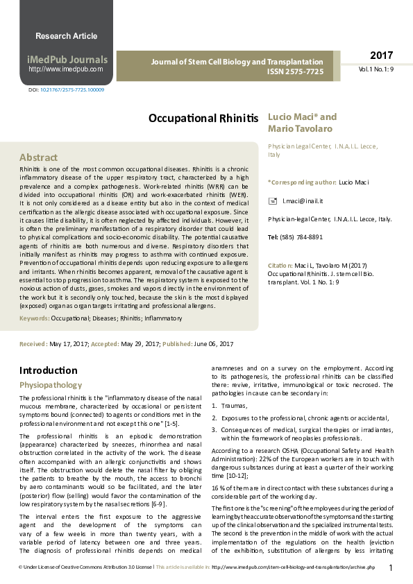 (PDF) Occupational Rhinitis