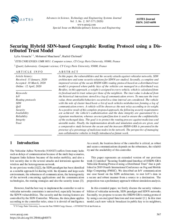 Pdf Securing Hybrid Sdn Based Geographic Routing Protocol Using A Distributed Trust Model