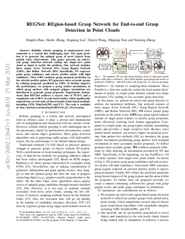(PDF) REGNet: REgion-based Grasp Network for End-to-end Grasp Detection in Point Clouds