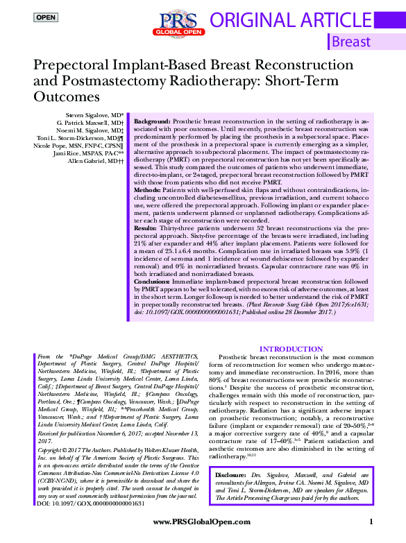 (PDF) Prepectoral Implant-Based Breast Reconstruction: Complete Cover ...