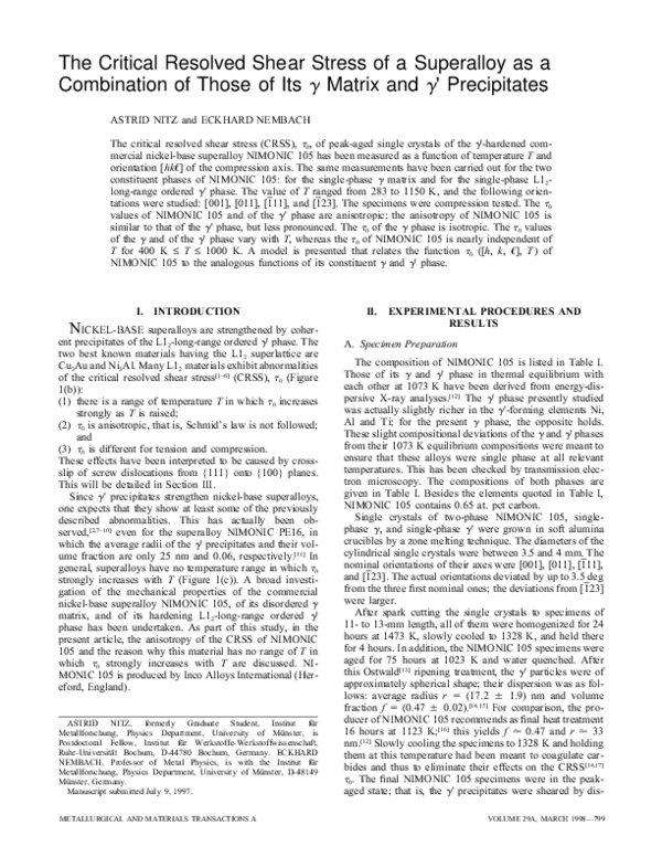 (PDF) The critical resolved shear stress of a superalloy as a ...