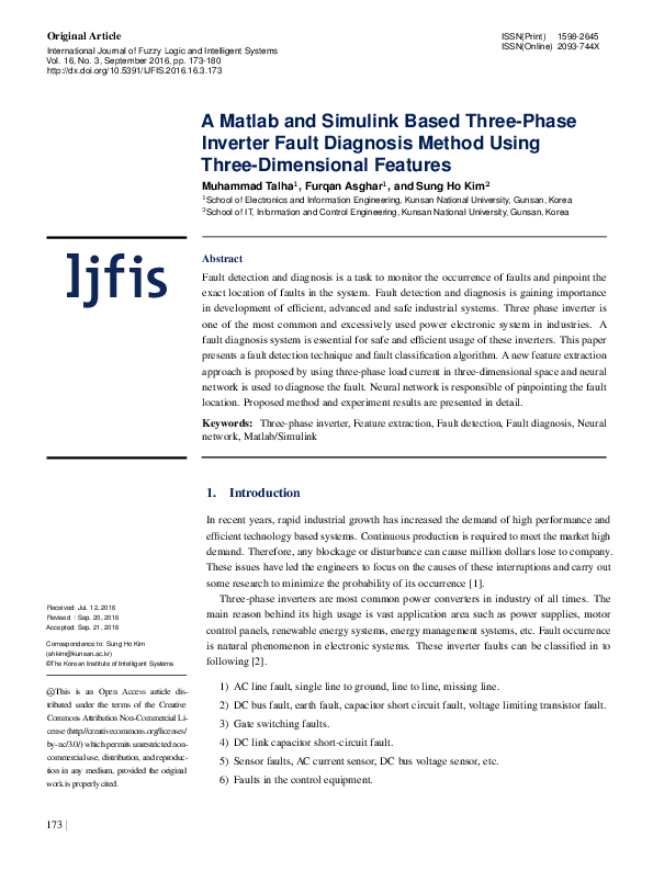 (PDF) A Matlab and Simulink Based Three-Phase Inverter Fault Diagnosis Method Using Three ...