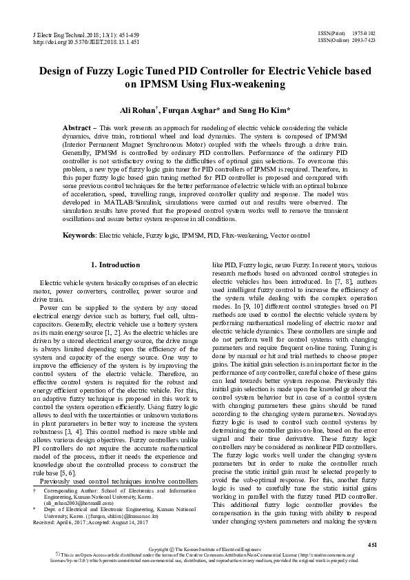 Pdf Design Of Fuzzy Logic Tuned Pid Controller For Electric Vehicle Based On Ipmsm Using Flux
