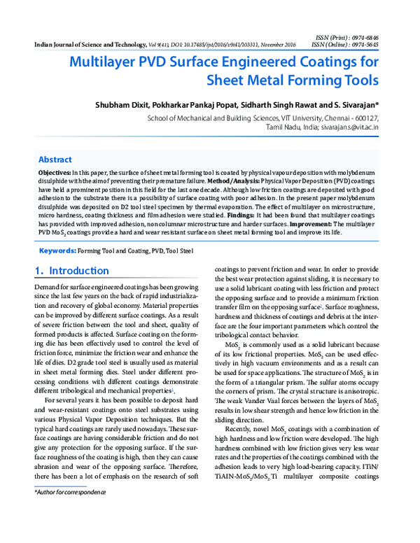 (PDF) Multilayer PVD Surface Engineered Coatings for Sheet Metal ...
