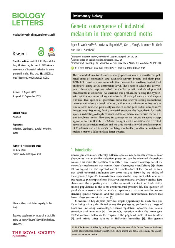 (PDF) Genetic convergence of industrial melanism in three geometrid moths