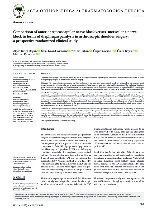 Pdf Comparison Of Anterior Suprascapular Nerve Block Versus Interscalane Nerve Block In Terms