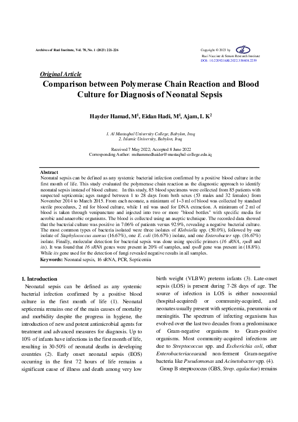 (PDF) Comparison between Polymerase Chain Reaction and Blood Culture ...