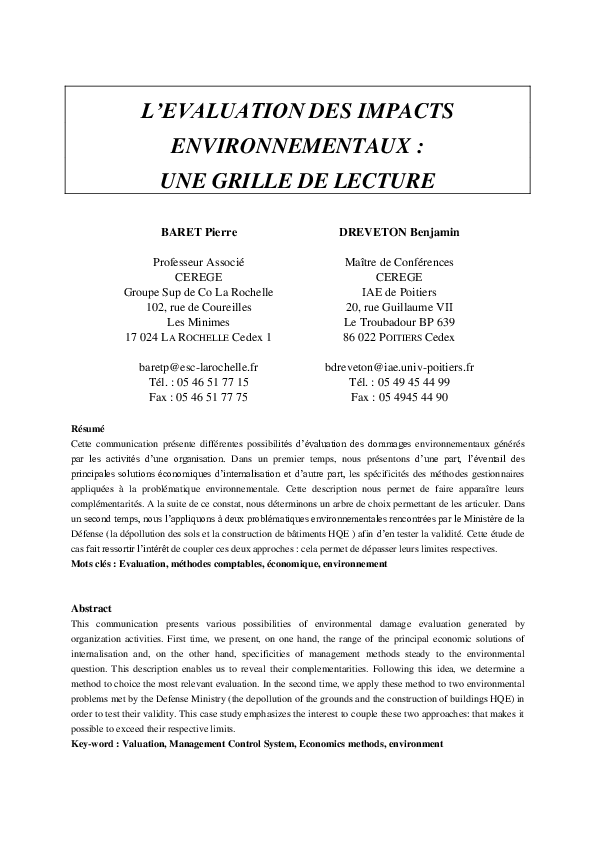 (PDF) L'Evaluation Des Impacts Environnementaux: Une Grille De Lecture