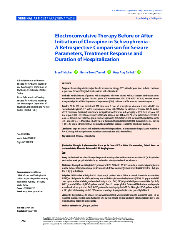 (PDF) Electroconvulsive Therapy Before or After Initiation of Clozapine in Schizophrenia- A ...