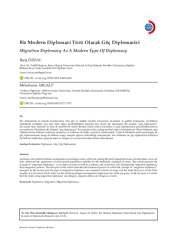 (PDF) Migration Diplomacy as a Modern Type of Diplomacy