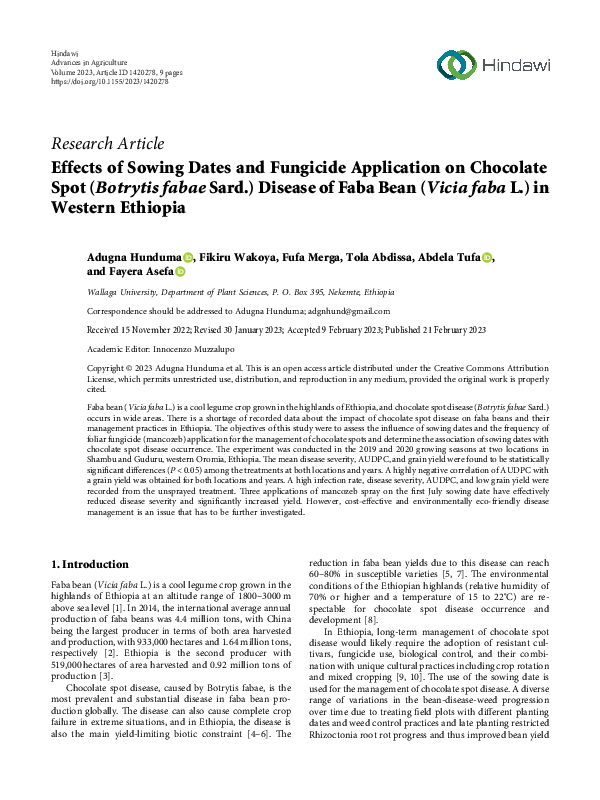 (PDF) Effects of Sowing Dates and Fungicide Application on Chocolate ...