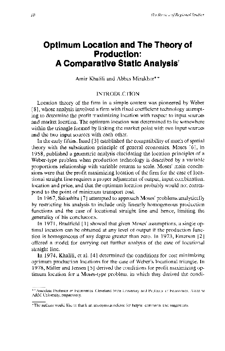 (PDF) Comparative Static Analysis of Firm Location