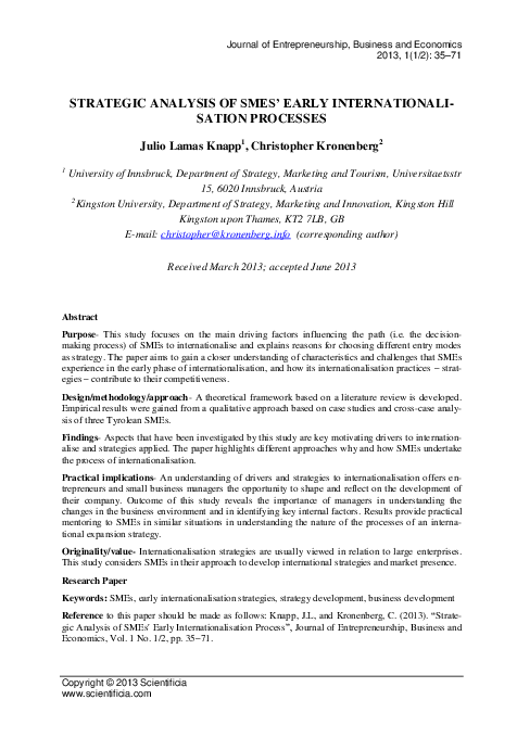 (PDF) Strategic Analysis of SMEs’ early Internationalisation Processes | Christopher Kronenberg ...