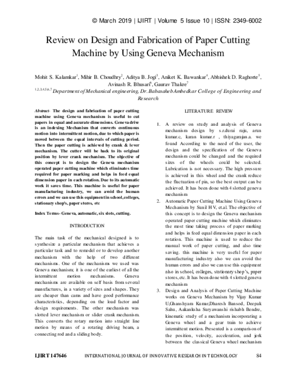 (PDF) Review On Design and Fabrication of Paper Cutting Machine by ...