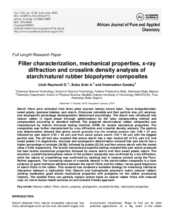 (PDF) Filler characterization, mechanical properties, x-ray diffraction ...