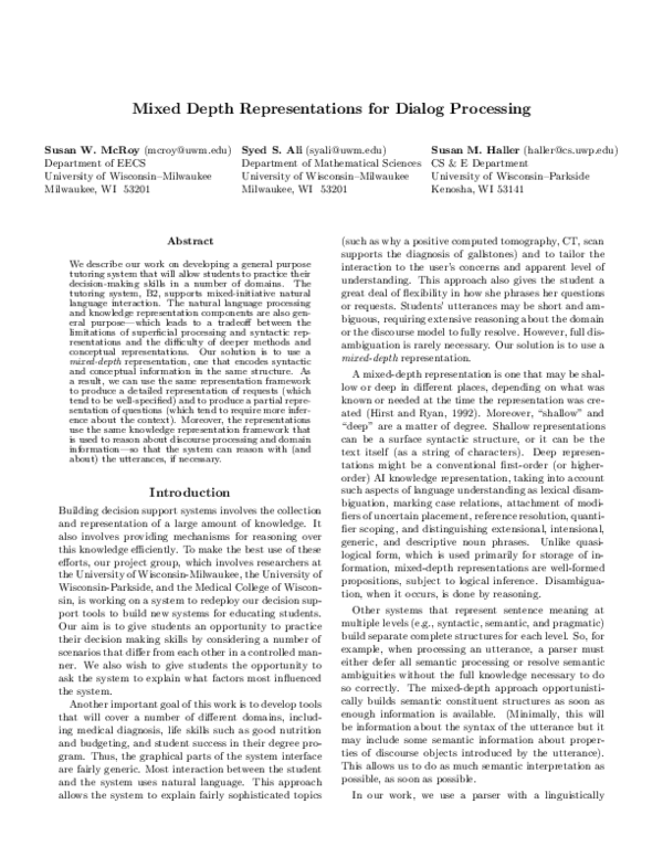 (PDF) Mixed Depth Representations for Dialog Processing