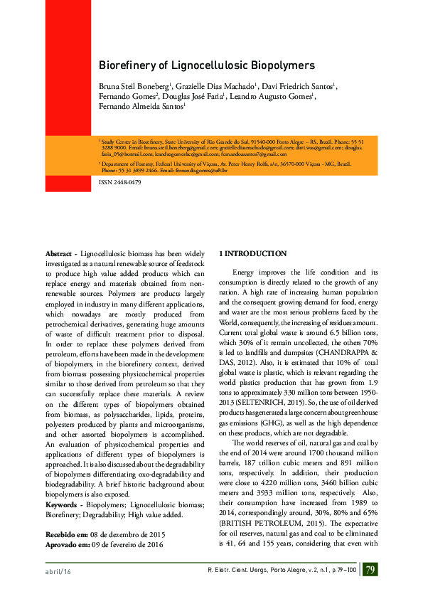 (PDF) Biorefinery of lignocellulosic biopolymers