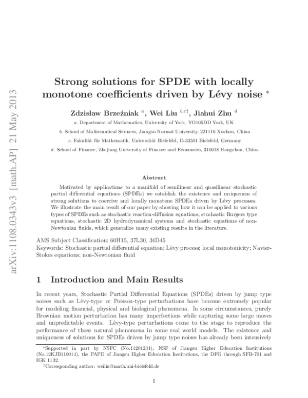 (PDF) Strong solutions for SPDE with locally monotone coefficients ...