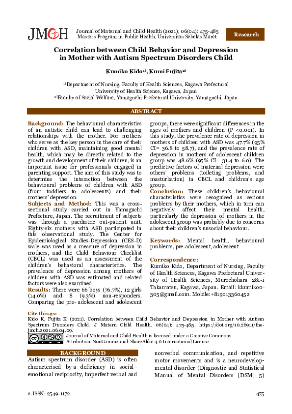 (PDF) Correlation between Child Behavior and Depression in Mother with ...