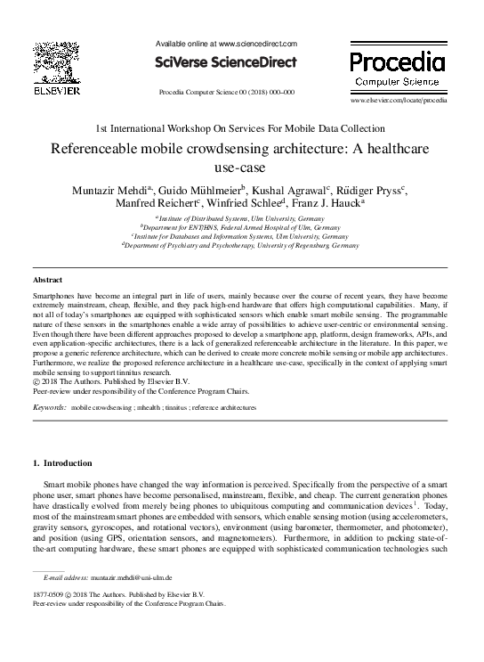 (PDF) Referenceable mobile crowdsensing architecture: A healthcare use case