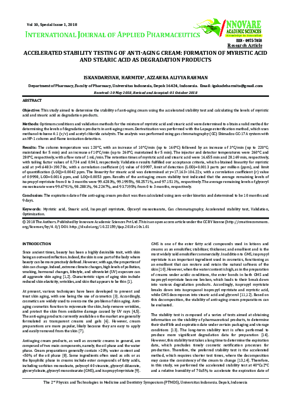 (PDF) ACCELERATED STABILITY TESTING OF ANTI-AGING CREAM: FORMATION OF ...