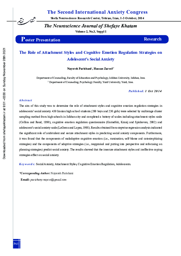 (PDF) P65: The Role of Attachment Styles and Cognitive Emotion ...
