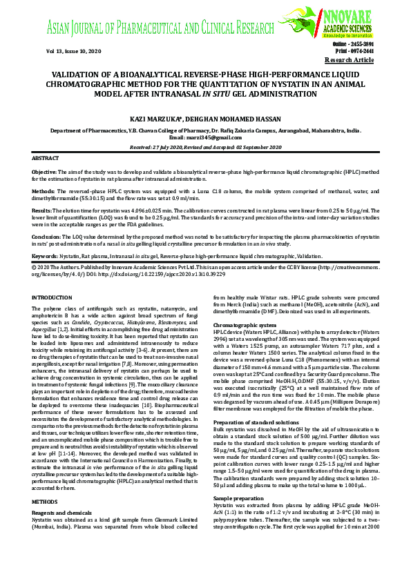 Pdf Validation Of A Bioanalytical Reverse Phase High Performance Liquid Chromatographic Method