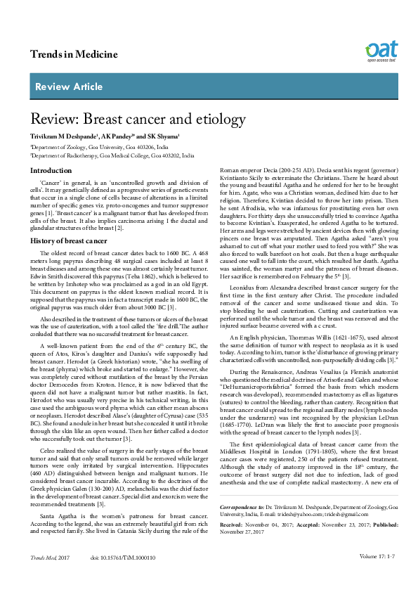(PDF) Review: Breast cancer and etiology