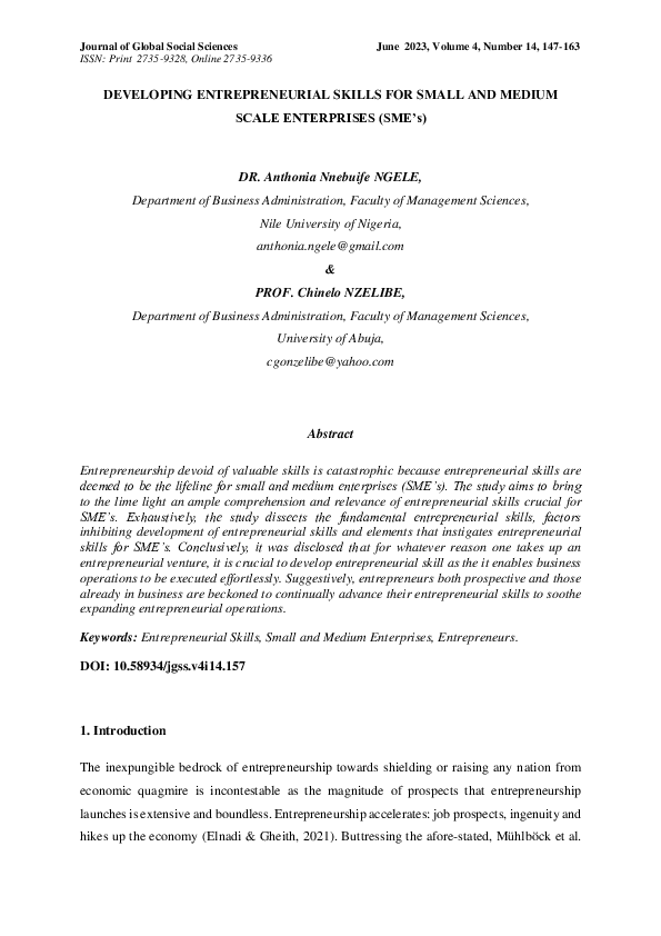 (PDF) DEVELOPING ENTREPRENEURIAL SKILLS FOR SMALL AND MEDIUM SCALE ...