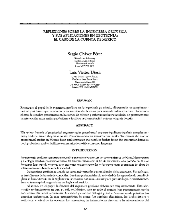 (PDF) Reflexiones Sobre La Ingenieria Geofisica y Sus Aplicaciones en Geotecnia: El Caso De La ...