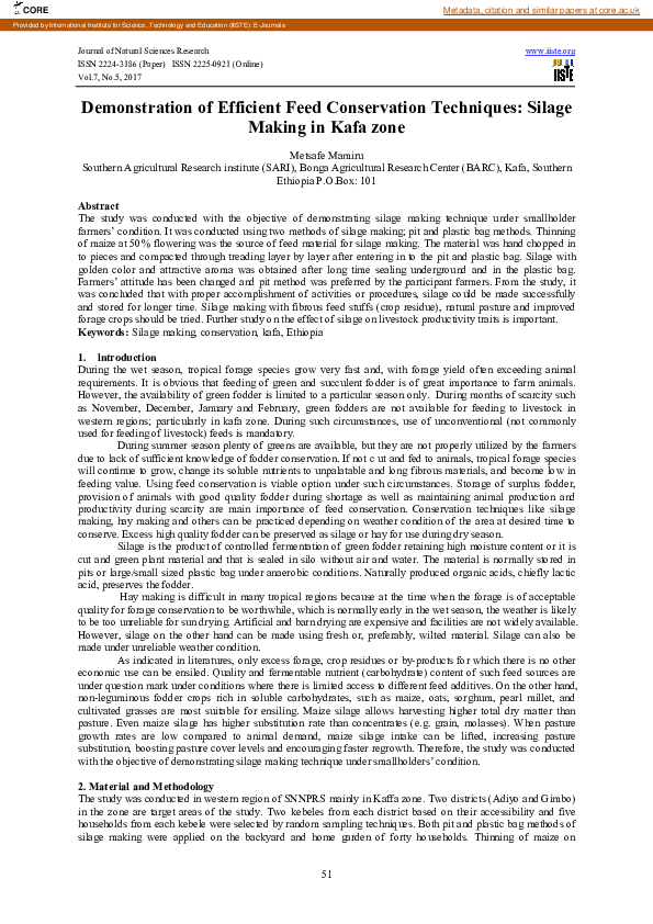 (PDF) Demonstration of Efficient Feed Conservation Techniques: Silage Making in Kafa zone