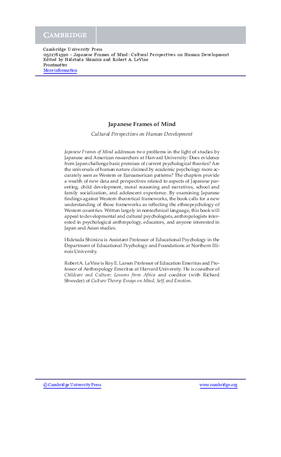 (PDF) Japanese Frames of Mind: Cultural Perspectives on Human Development