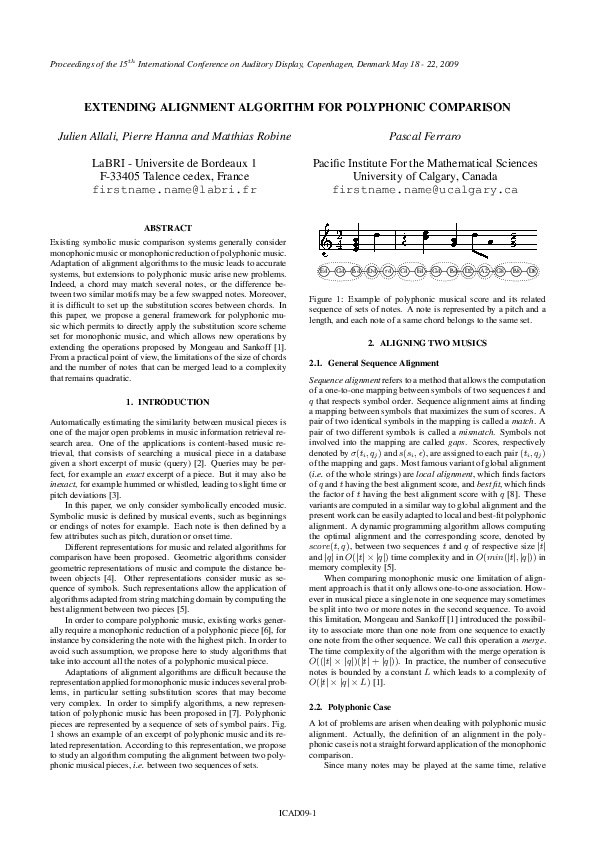 (PDF) Extending Alignment Algorithm for Polyphonic Comparison