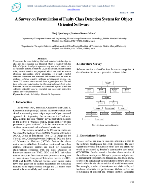 Pdf A Survey On Formulation Of Faulty Class Detection System For Object Oriented Software