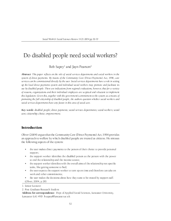 (PDF) Do disabled people need social workers?