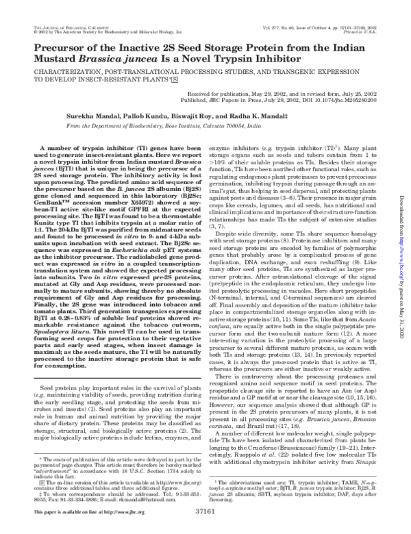 (PDF) Precursor of the Inactive 2S Seed Storage Protein from the Indian ...
