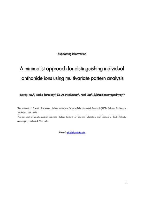 (PDF) A Minimalist Approach for Distinguishing Individual Lanthanide Ions Using Multivariate ...