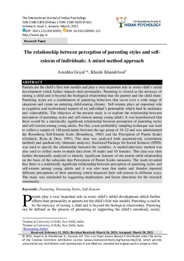 (PDF) The relationship between perception of parenting styles and self ...