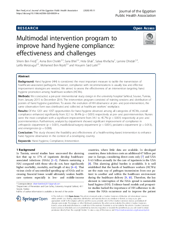 (PDF) Multimodal intervention program to improve hand hygiene compliance: effectiveness and ...